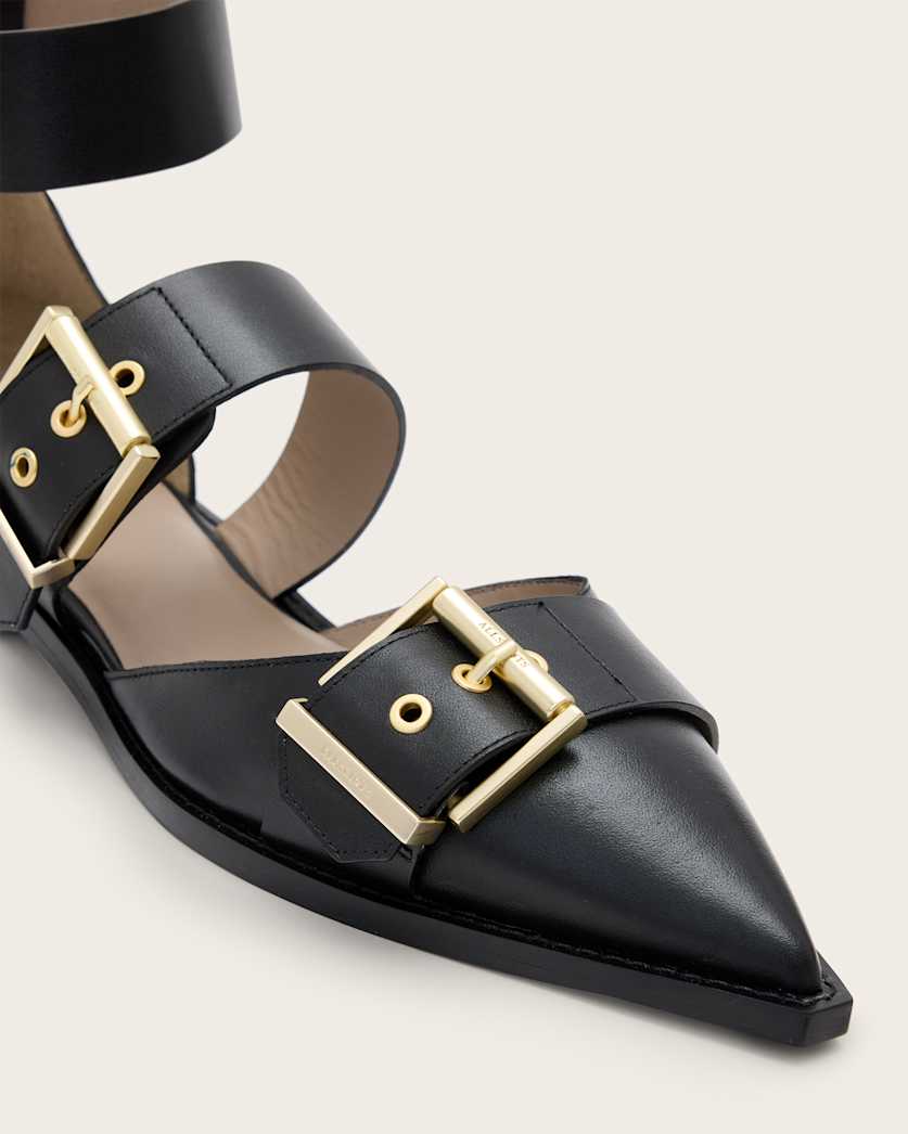 Sutton Leather Pointed Toe Shoes Black | ALLSAINTS